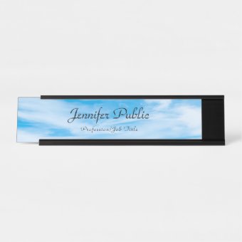 Blue Sky White Clouds Modern Elegant Template Desk Name Plate | Zazzle