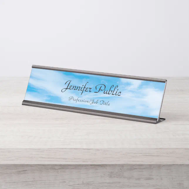 Blue Sky White Clouds Modern Elegant Template Desk Name Plate | Zazzle