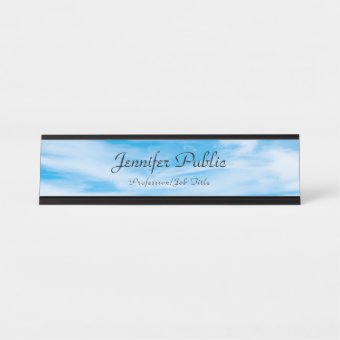 Blue Sky White Clouds Modern Elegant Template Desk Name Plate | Zazzle
