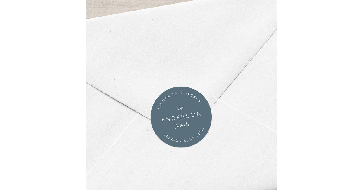 Blue Slate Family Name Return Address Classic Round Sticker | Zazzle