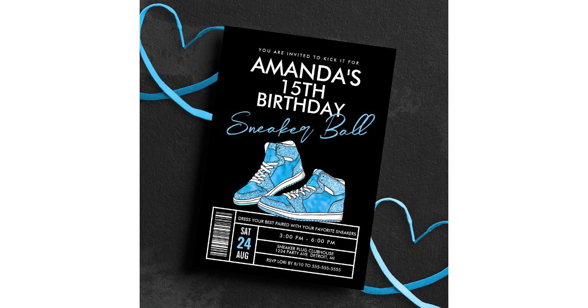 Blue Sneaker Ball Birthday Invitation | Zazzle