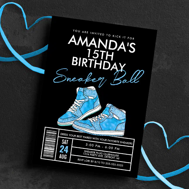 Blue Sneaker Ball Birthday Invitation | Zazzle