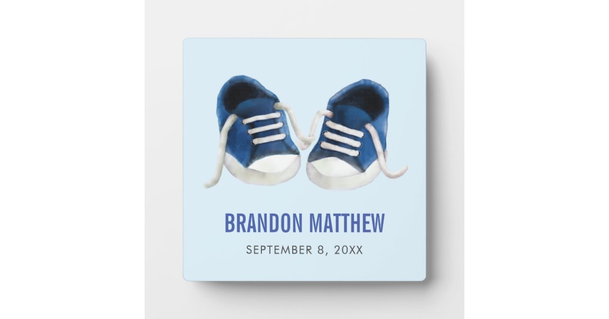 Blue Sneakers Baby Plaque, Baby Shoes Picture Plaque | Zazzle