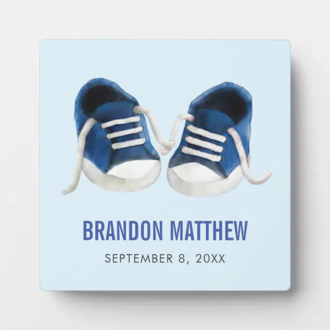 Blue Sneakers Baby Plaque, Baby Shoes Picture Plaque | Zazzle