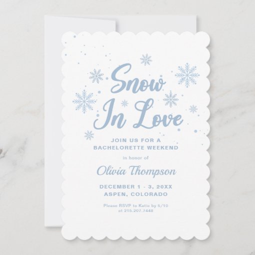 Blue Snow In Love Winter Bachelorette Party Invitation | Zazzle