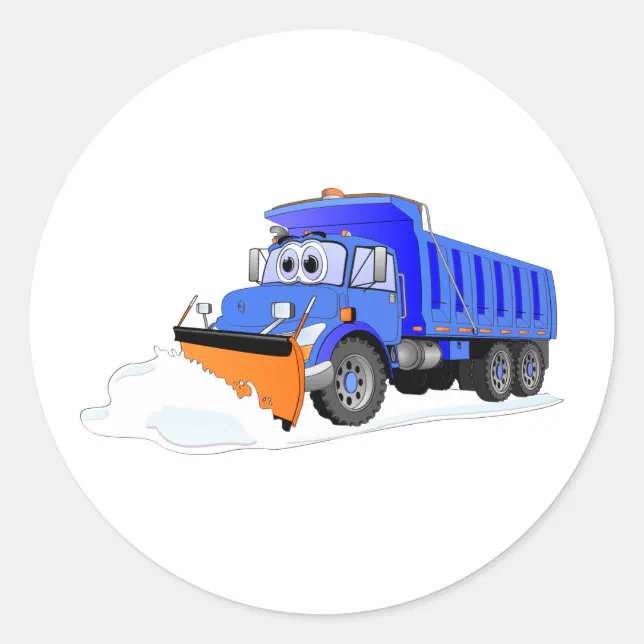 Blue Snow Plow Cartoon Dump Truck Classic Round Sticker | Zazzle