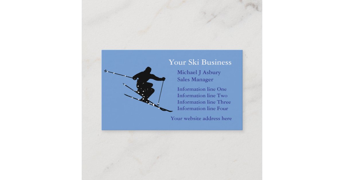 Blue Snow Skier Logo Business Template Business Card | Zazzle