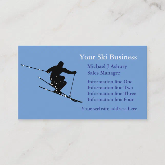 Blue Snow Skier Logo Business Template Business Card | Zazzle