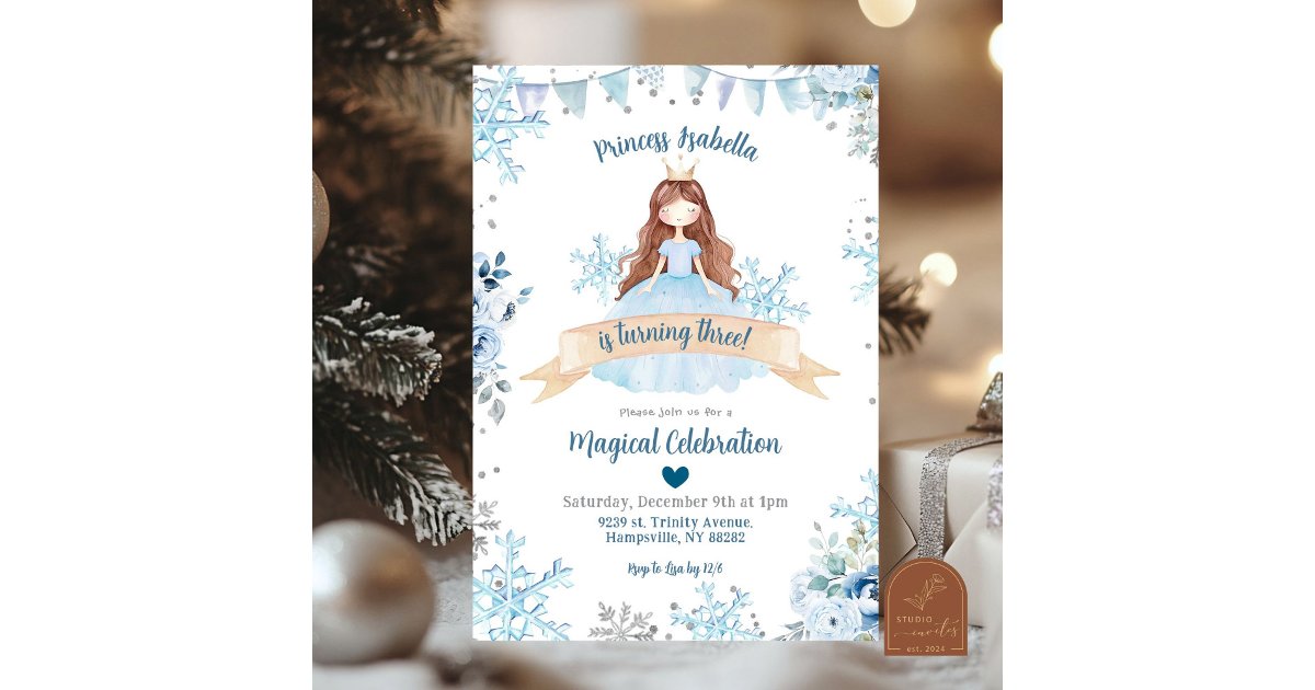 Blue Snow Winter Princess Birthday Invitation | Zazzle