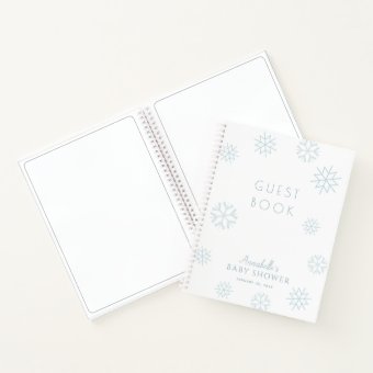 Blue Snowflake Boy Baby Shower Guest Book | Zazzle