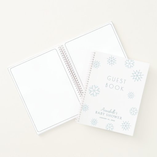 Blue Snowflake Boy Baby Shower Guest Book | Zazzle