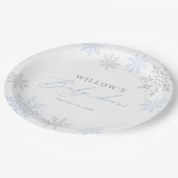 Blue Snowflake Boy Baby Shower Paper Plates | Zazzle
