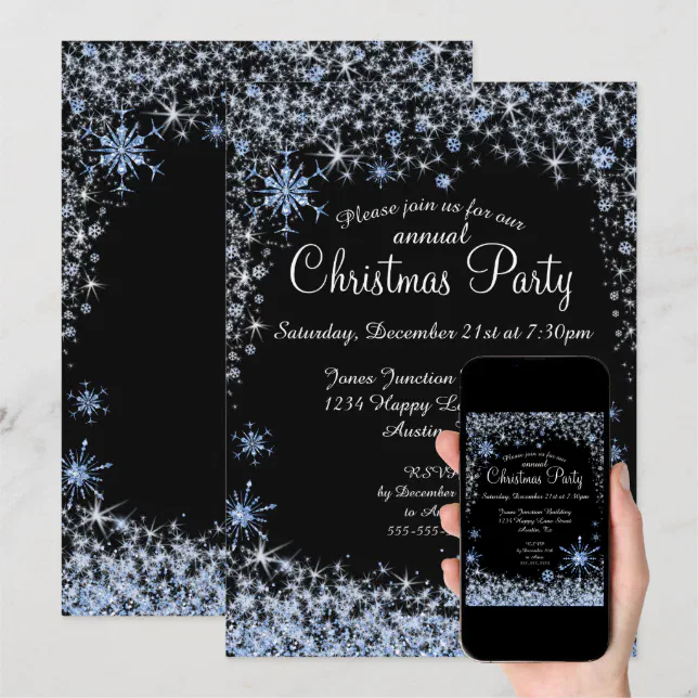 Blue Snowflake Christmas Holiday Party Invitation | Zazzle