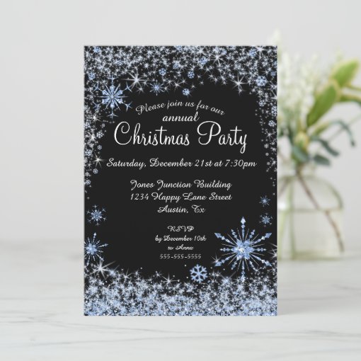 Blue Snowflake Christmas Holiday Party Invitation | Zazzle