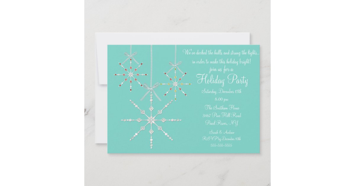 Blue Snowflake Ornament Christmas Party Invitation | Zazzle