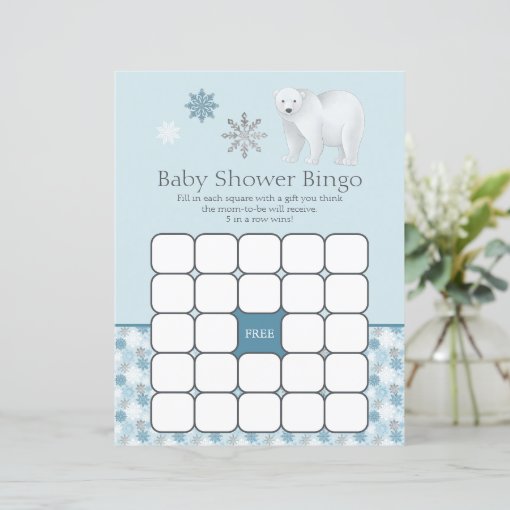 Blue Snowflake Polar Bear Baby Shower Bingo Game | Zazzle