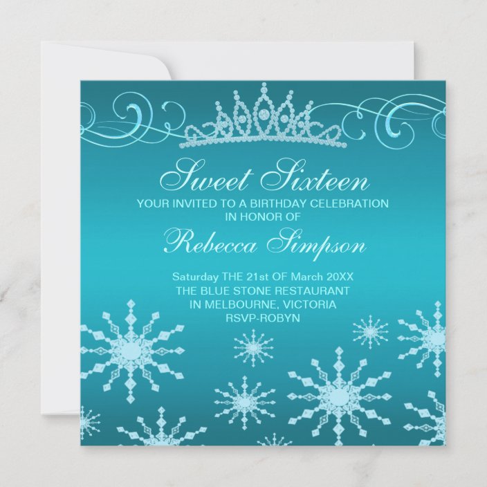 Blue Snowflake & Tiara Design Birthday Invitation | Zazzle.com