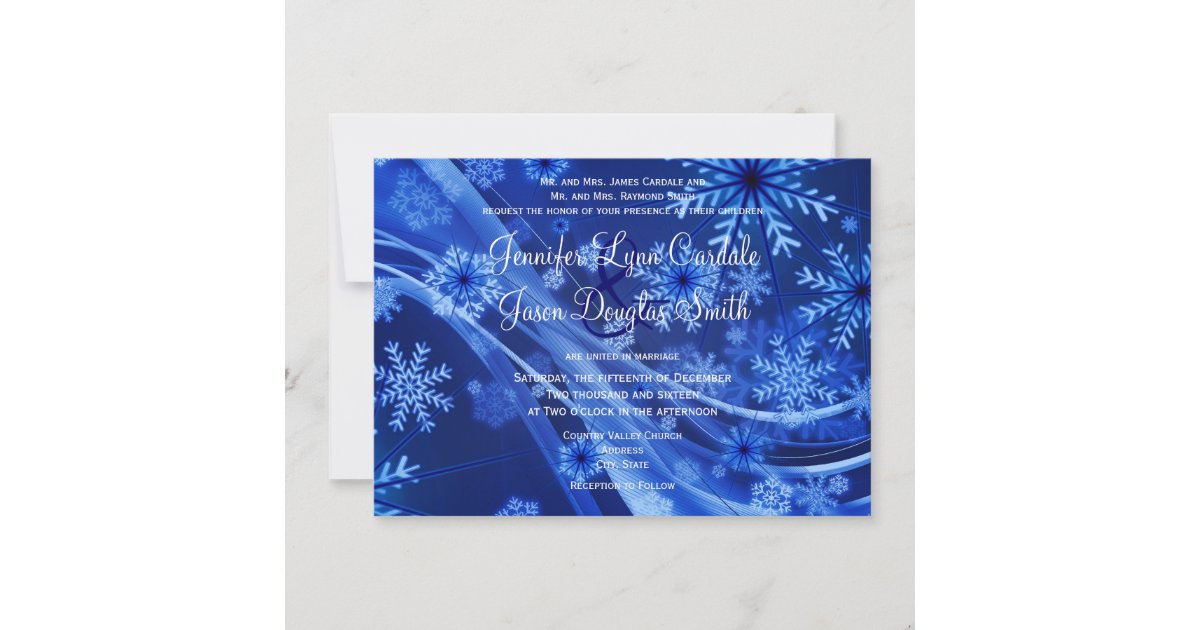 Blue Snowflake Winter Christmas Wedding Invitation | Zazzle