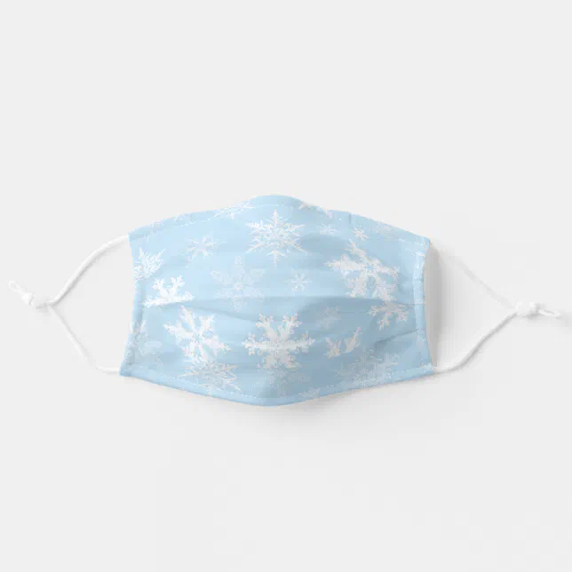 Blue Snowflake Winter Snow Print Adult Cloth Face Mask | Zazzle