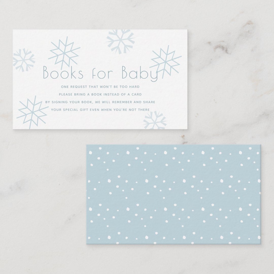 Blue Snowflakes Baby Shower Books for Baby Enclosure Card | Zazzle