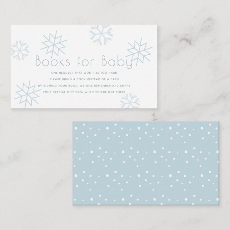Blue Snowflakes Baby Shower Books for Baby Enclosure Card | Zazzle