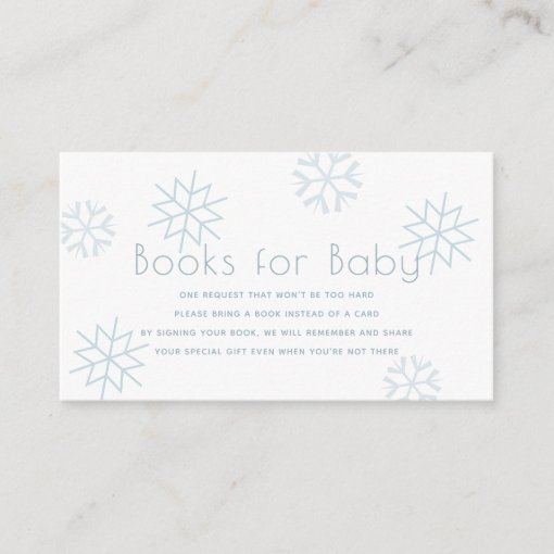 Blue Snowflakes Baby Shower Books for Baby Enclosure Card | Zazzle
