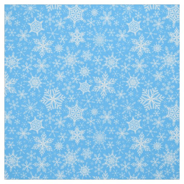 Winter snowflakes pattern on blue fabric | Zazzle