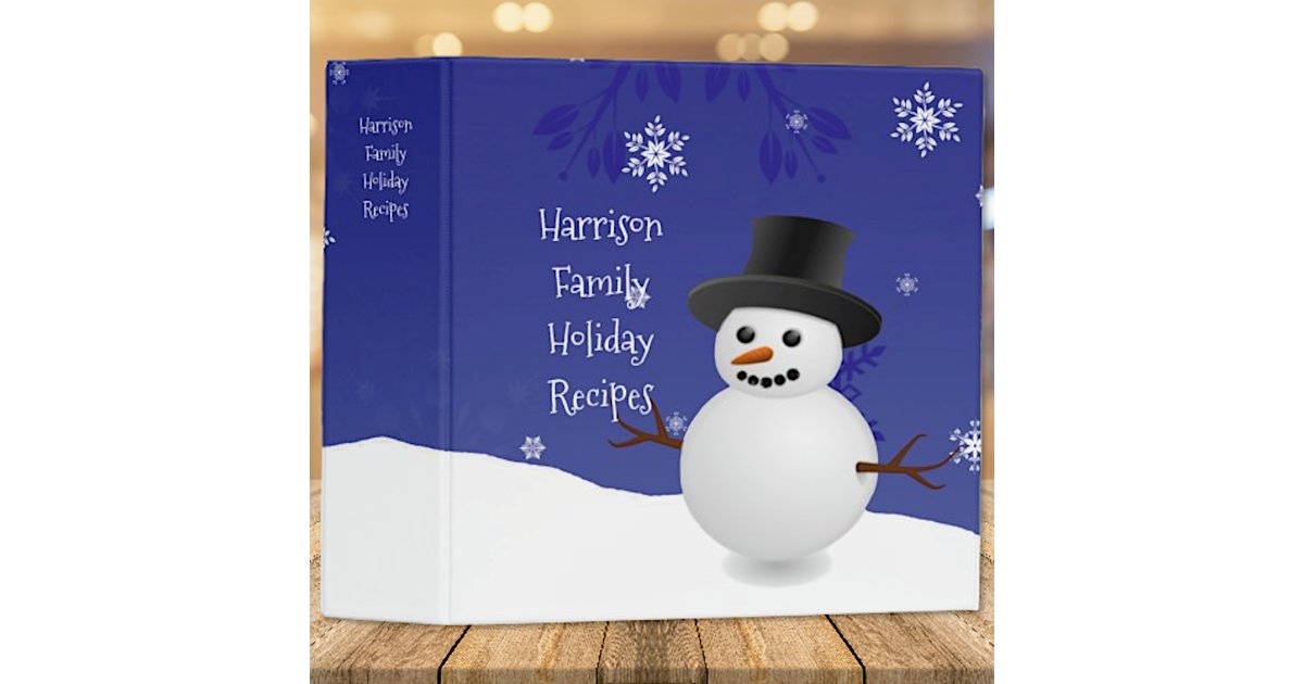 Blue Snowman Winter Scene Christmas Recipe Binder | Zazzle