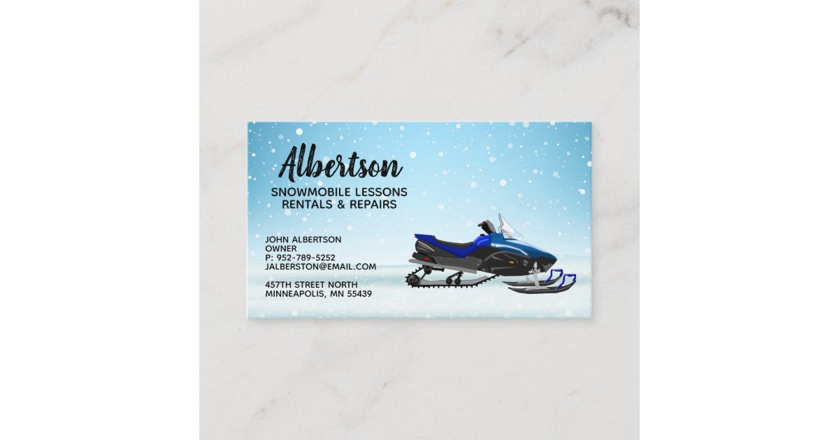 Blue Snowmobile Rental Lessons Business Cards | Zazzle