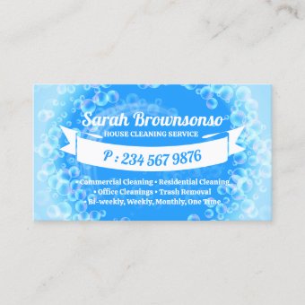 Blue Soap Bubbles Cleaning Business Card | Zazzle