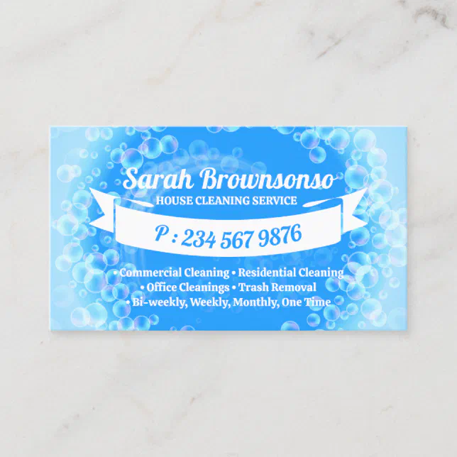 Blue Soap Bubbles Cleaning Business Card | Zazzle
