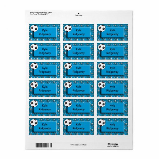 Blue Soccer Ball - Boys school name label | Zazzle