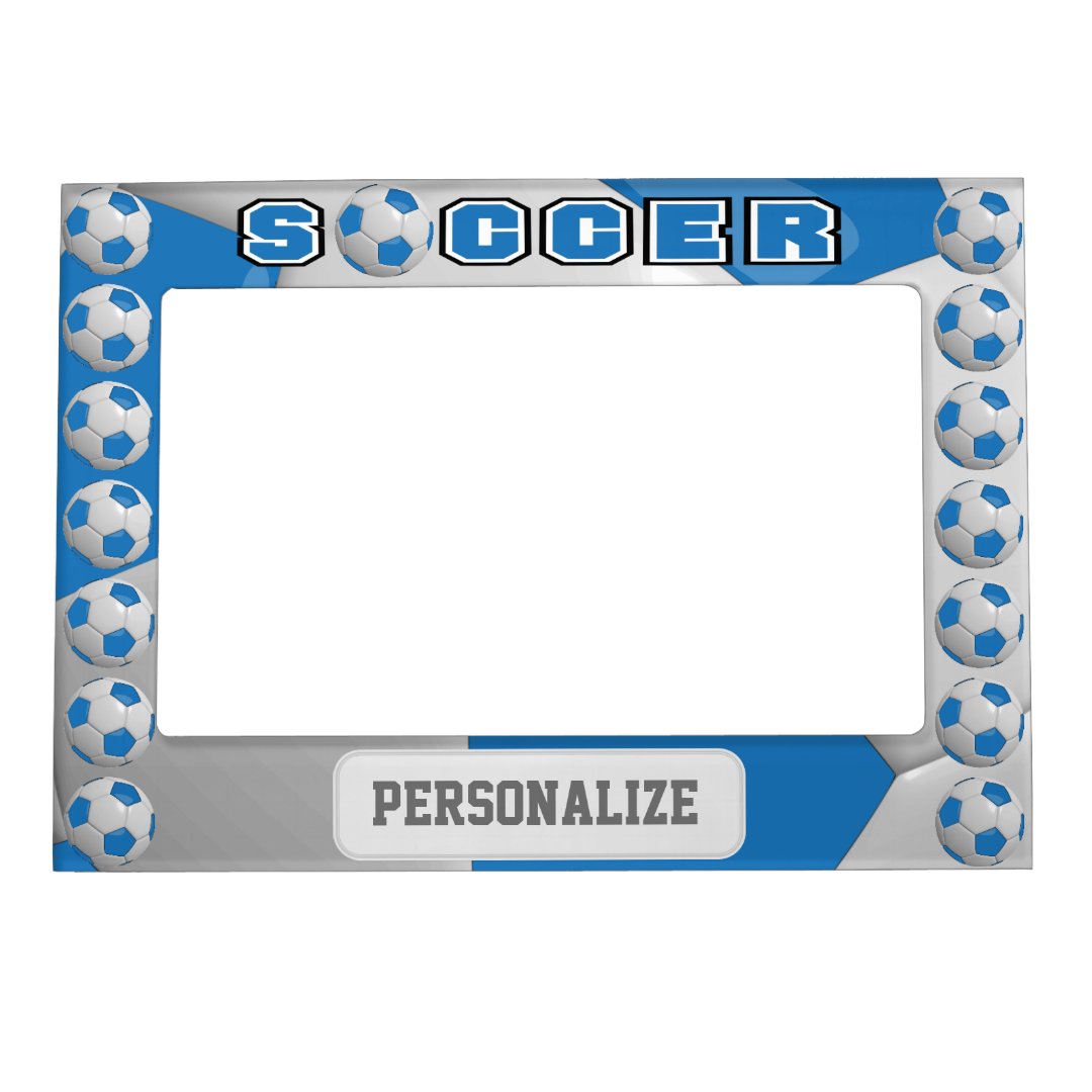 Blue Soccer Ball Design Magnetic Frame | Zazzle