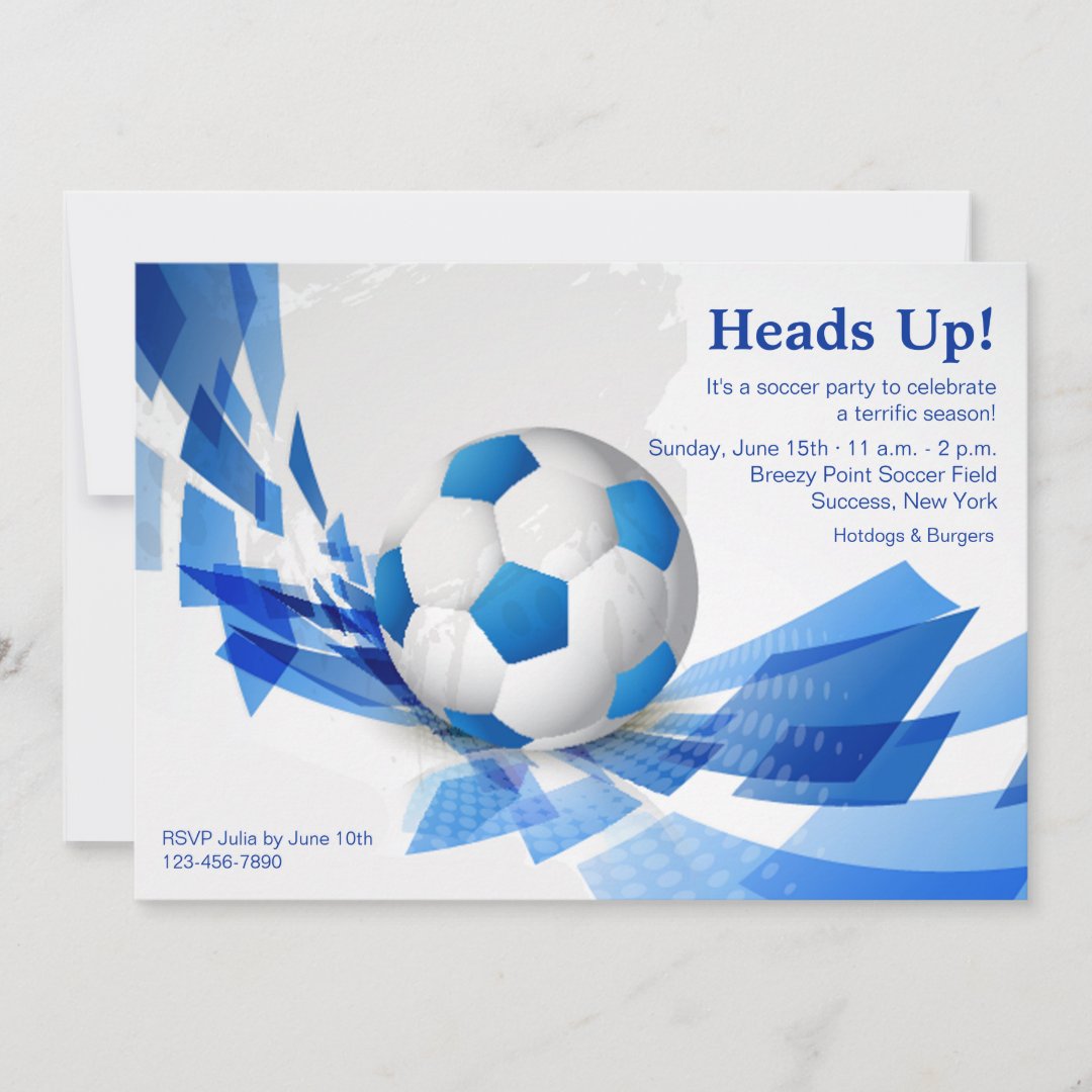 Blue Soccer Ball Party Invitation | Zazzle
