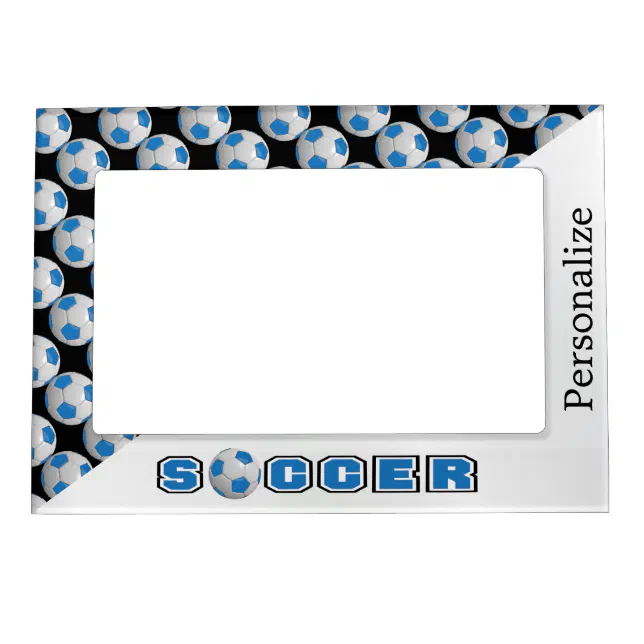 Blue Soccer Ball Player Magnetic Photo Frame | Zazzle