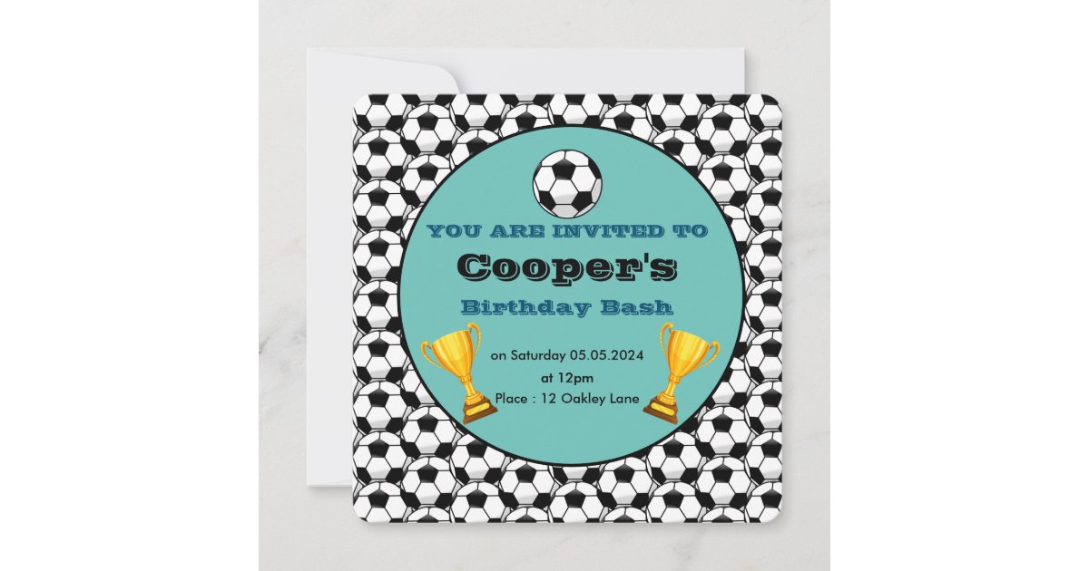 Blue soccer birthday invitation | Zazzle