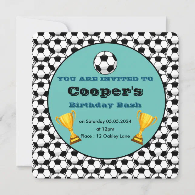 Blue soccer birthday invitation | Zazzle