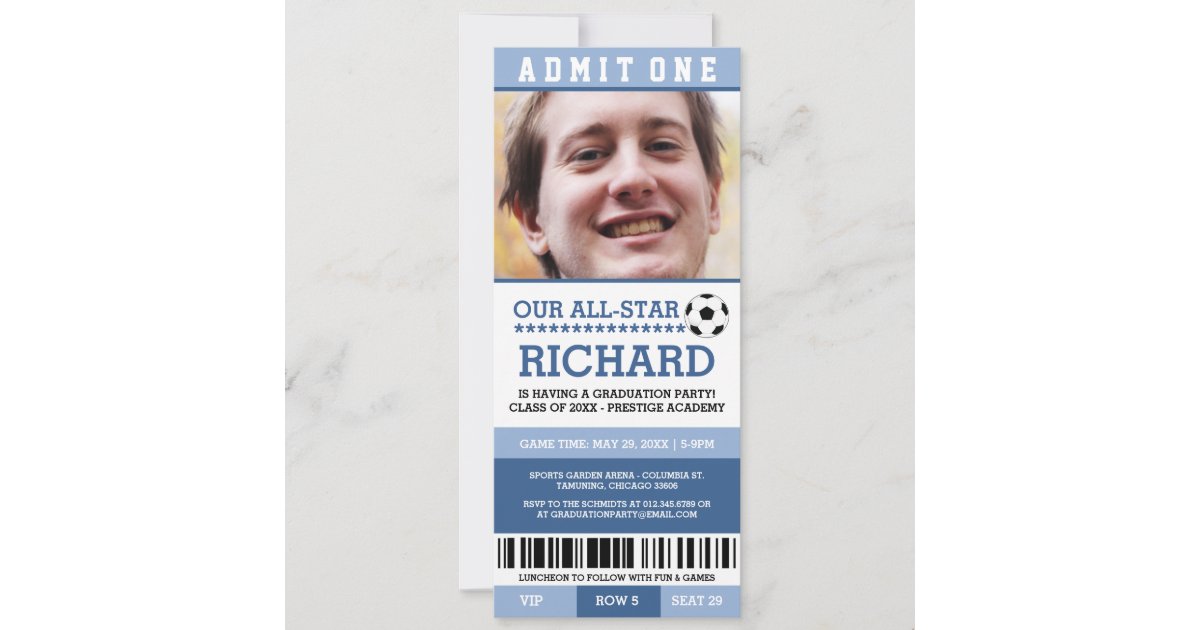 Blue Soccer Graduation Party Invites | Zazzle