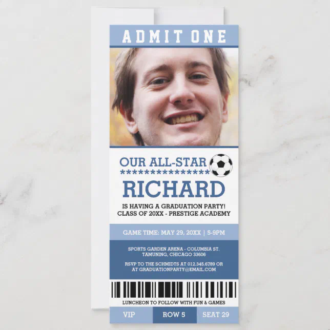 Blue Soccer Graduation Party Invites | Zazzle