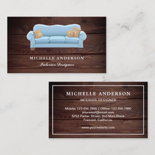 Blue Sofa Furniture Store Interior Designer Business Card | Zazzle