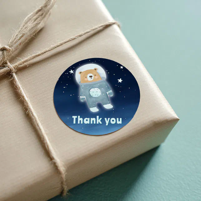 Blue Space Bear Thank You Astronaut Square Sticker | Zazzle