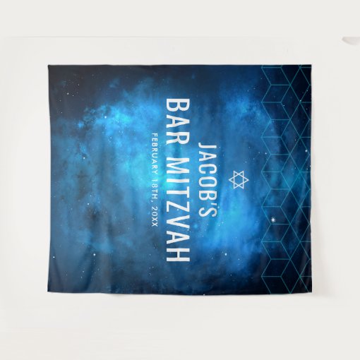 Blue Space Galaxy Bar Mitzvah Backdrop | Zazzle