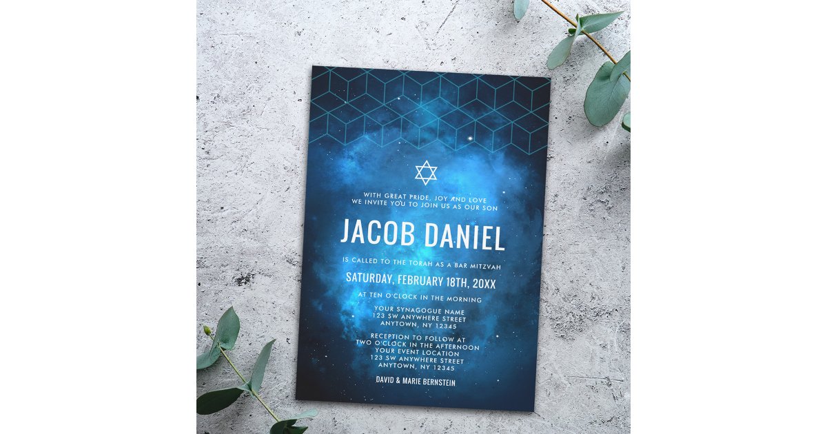 Blue Space Galaxy Bar Mitzvah Invitations | Zazzle