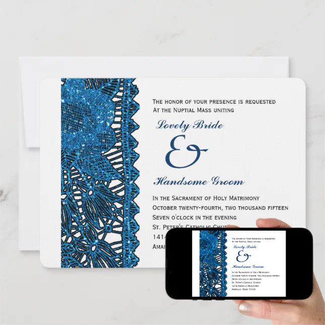 Blue Spangled Lace Catholic Wedding Invitation | Zazzle