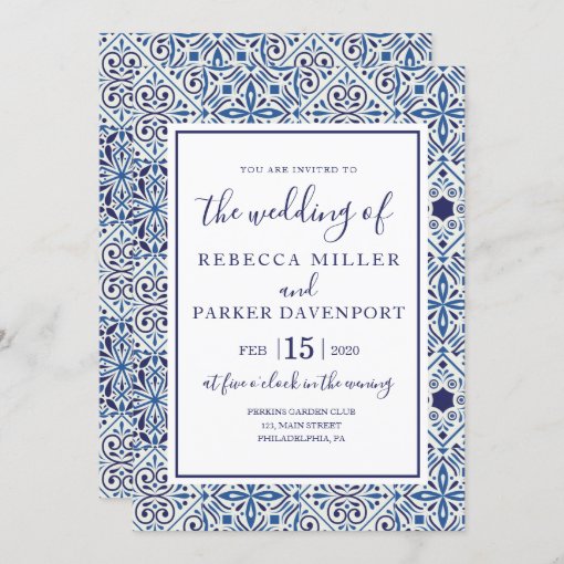 Blue Spanish Tiles Wedding invitation | Zazzle