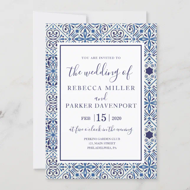 Blue Spanish Tiles Wedding invitation | Zazzle