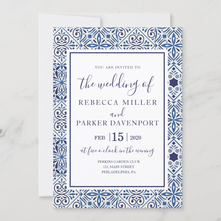 Blue Spanish Tiles Wedding invitation | Zazzle