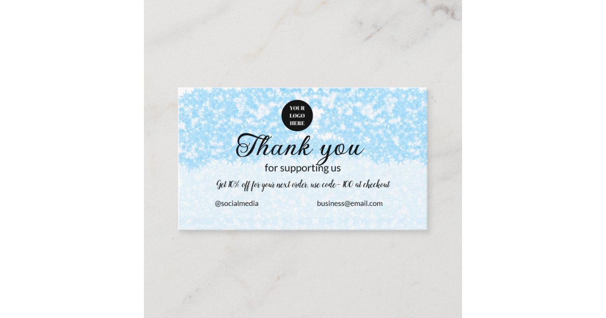 blue sparkle add logo text thank you discount business card | Zazzle