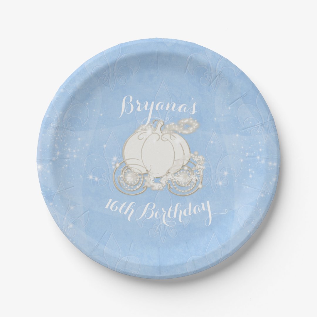 Blue Sparkle Carriage Elegant Cinderella Party Paper Plates | Zazzle