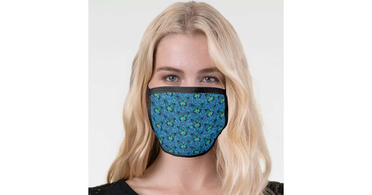 Blue Sparkle Glitter Blue Butterfly Face Mask | Zazzle